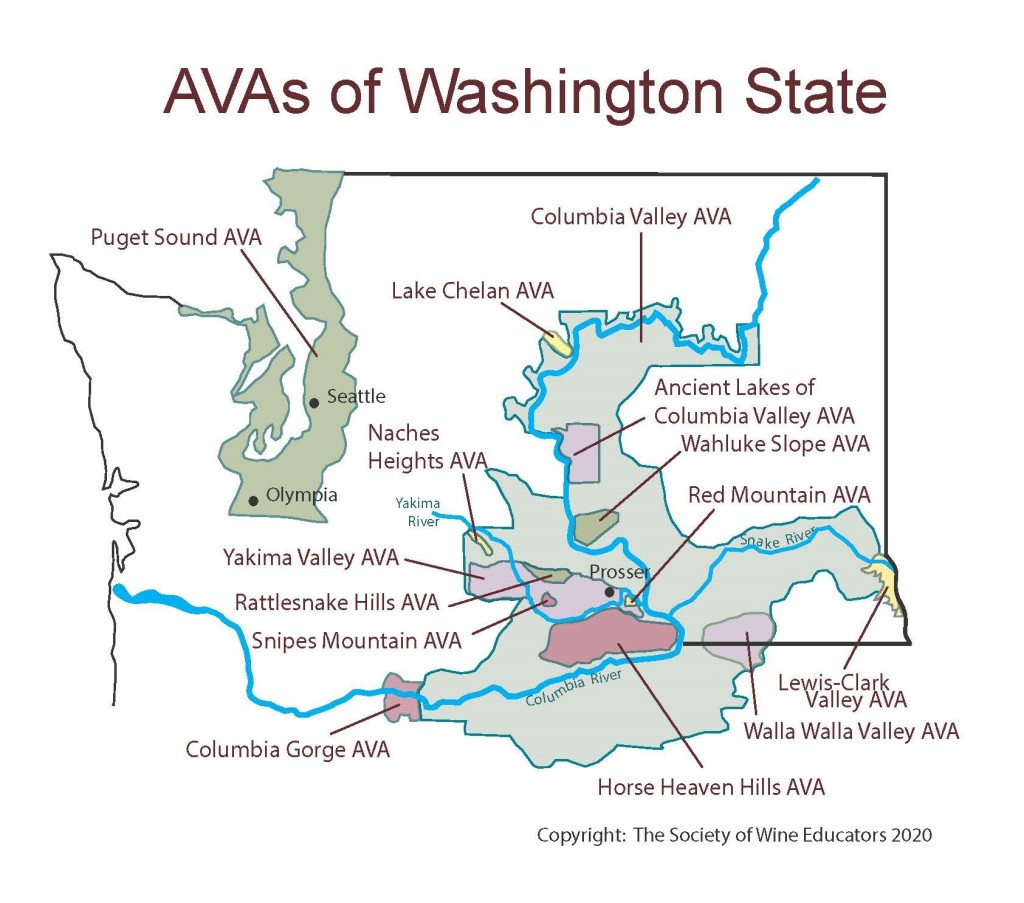 2020 Wine Map of: US/Washington State - Society of Wine Educators