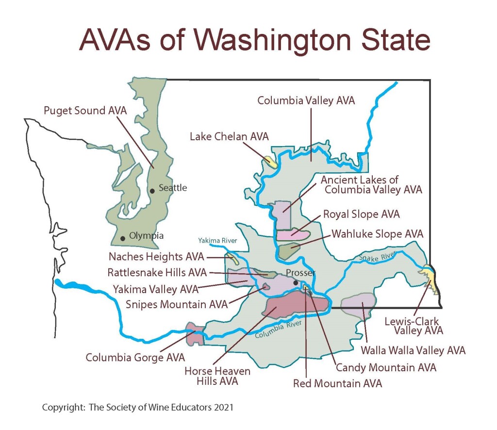 2021 Wine Map of: US/Washington State - Society of Wine Educators