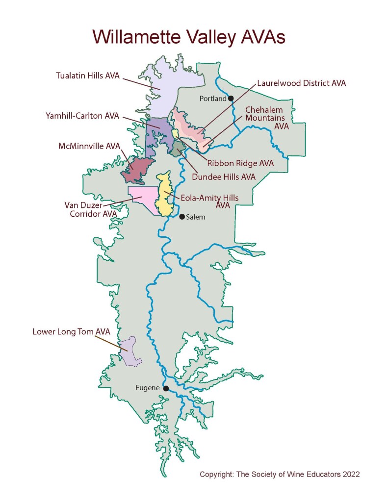 2022 Wine Map of: Oregon/Willamette Valley - Society of Wine Educators